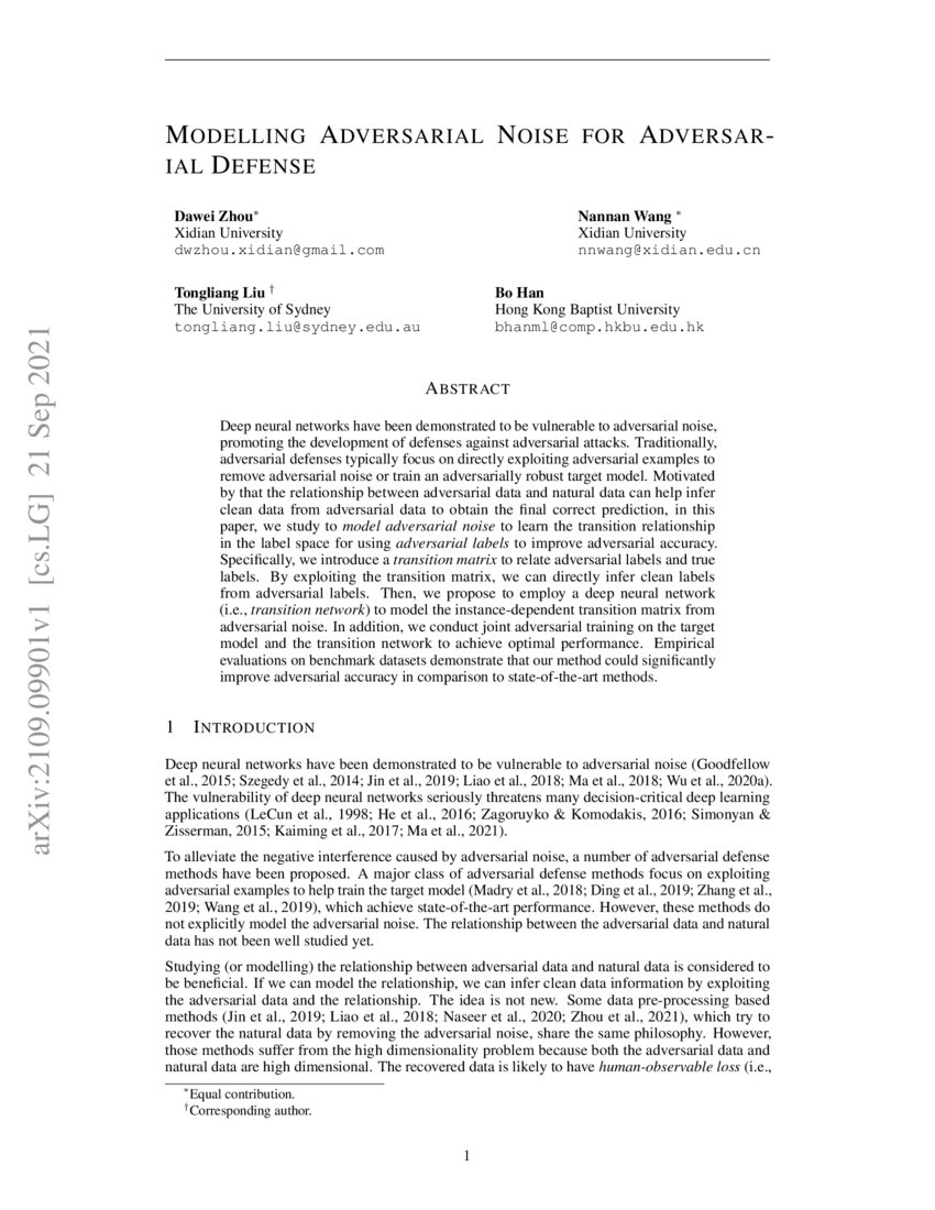 Modelling Adversarial Noise for Adversarial Defense | DeepAI