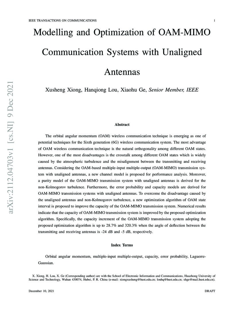 Modelling and Optimization of OAM-MIMO Communication Systems with ...