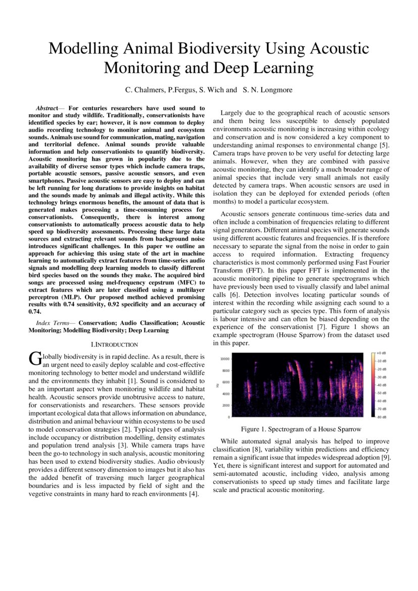 Modelling Animal Biodiversity Using Acoustic Monitoring and Deep ...