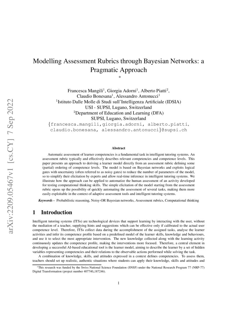 Modelling Assessment Rubrics Through Bayesian Networks A Pragmatic Approach Deepai