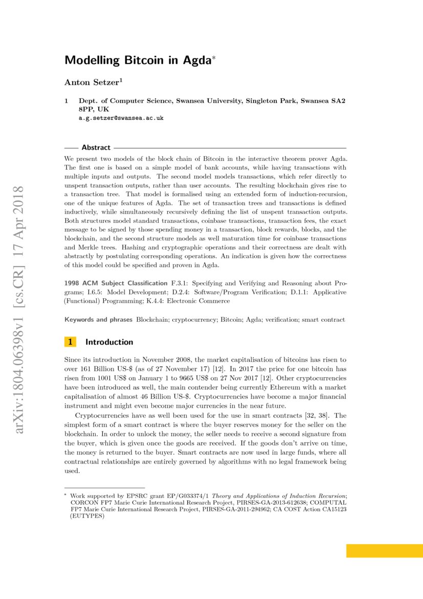 Modelling Bitcoin in Agda | DeepAI