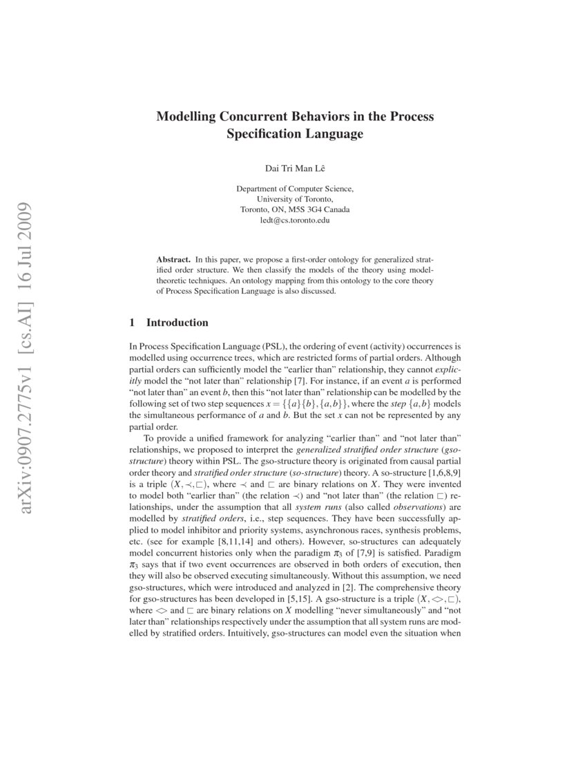Modelling Concurrent Behaviors In The Process Specification Language Deepai
