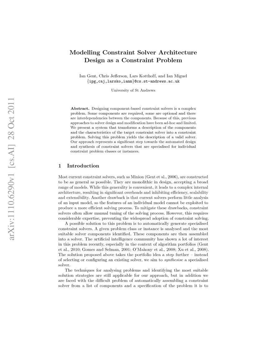 Modelling Constraint Solver Architecture Design As A Constraint Problem