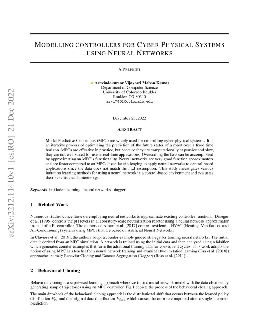 Modelling Controllers For Cyber Physical Systems Using Neural Networks