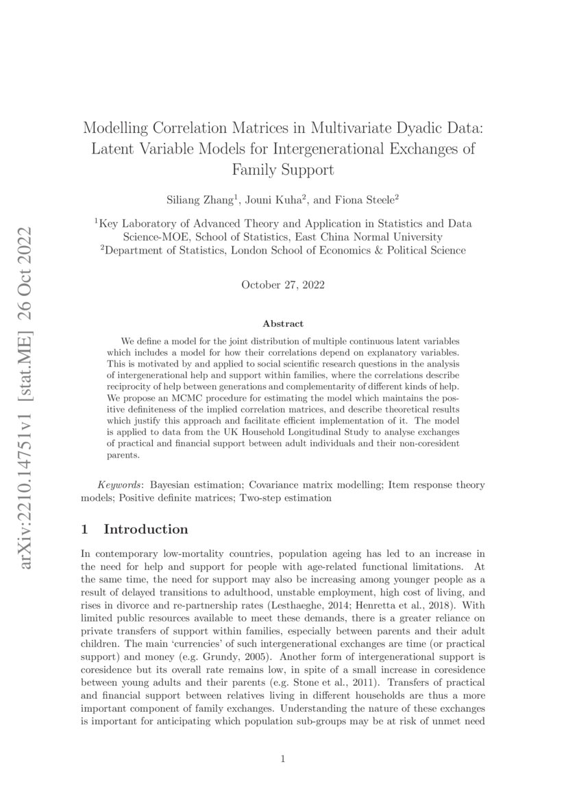 Modelling Correlation Matrices In Multivariate Dyadic Data Latent 5047