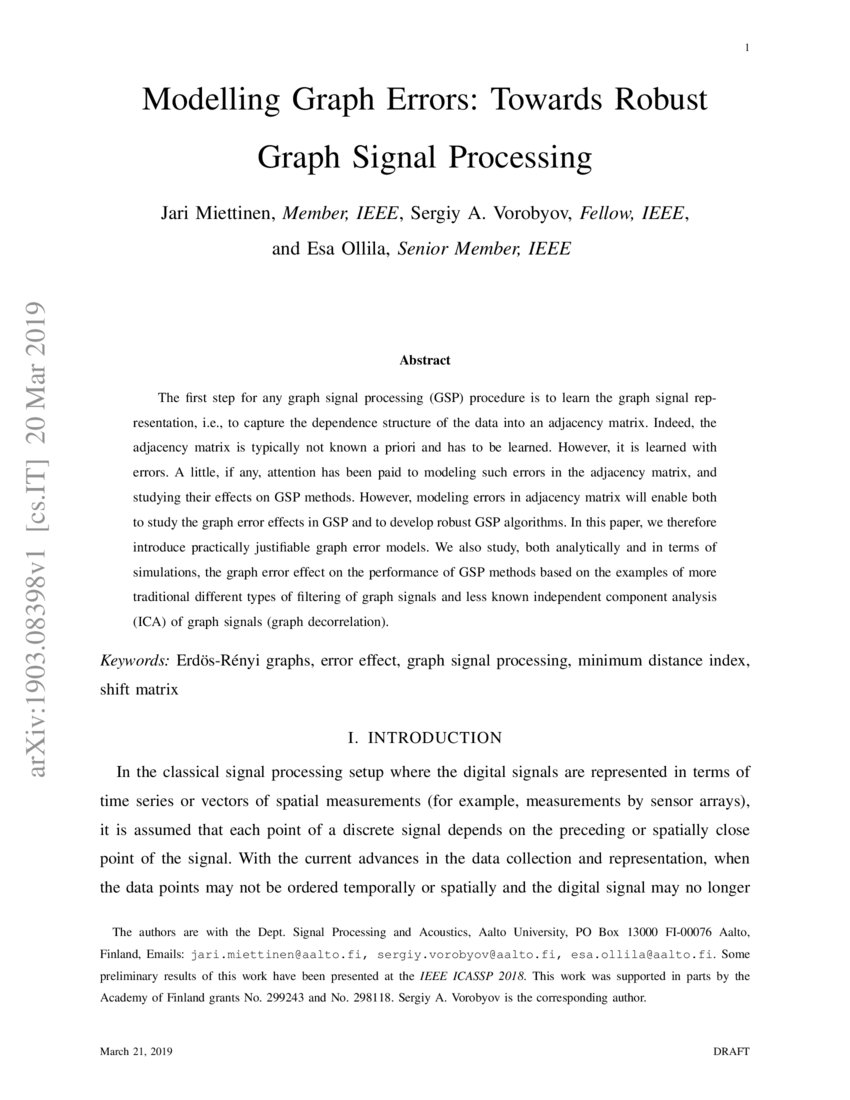 Modelling Graph Errors: Towards Robust Graph Signal Processing | DeepAI