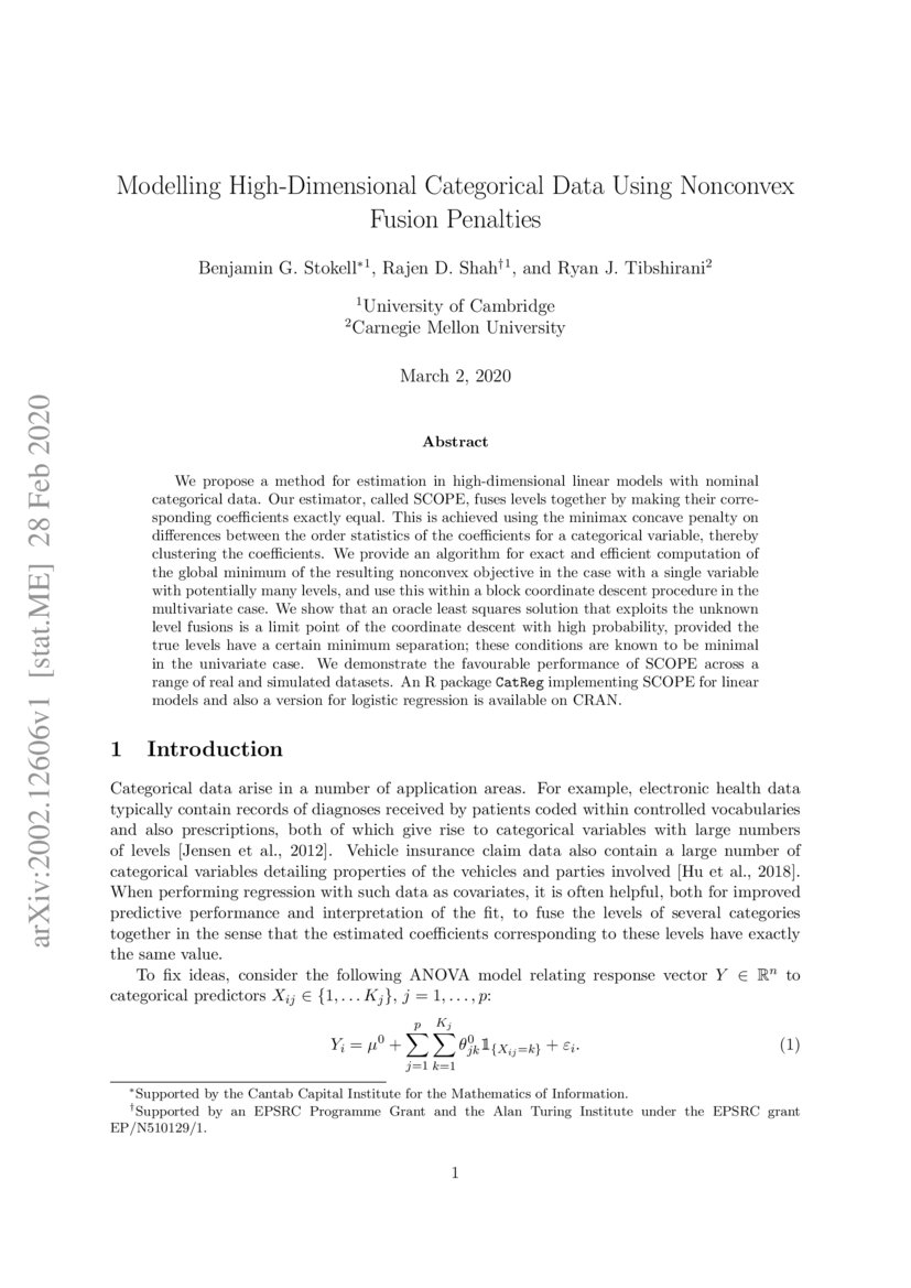 Modelling High Dimensional Categorical Data Using Nonconvex Fusion Penalties Deepai