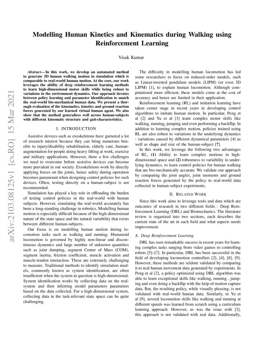 Modelling Human Kinetics and Kinematics during Walking using ...