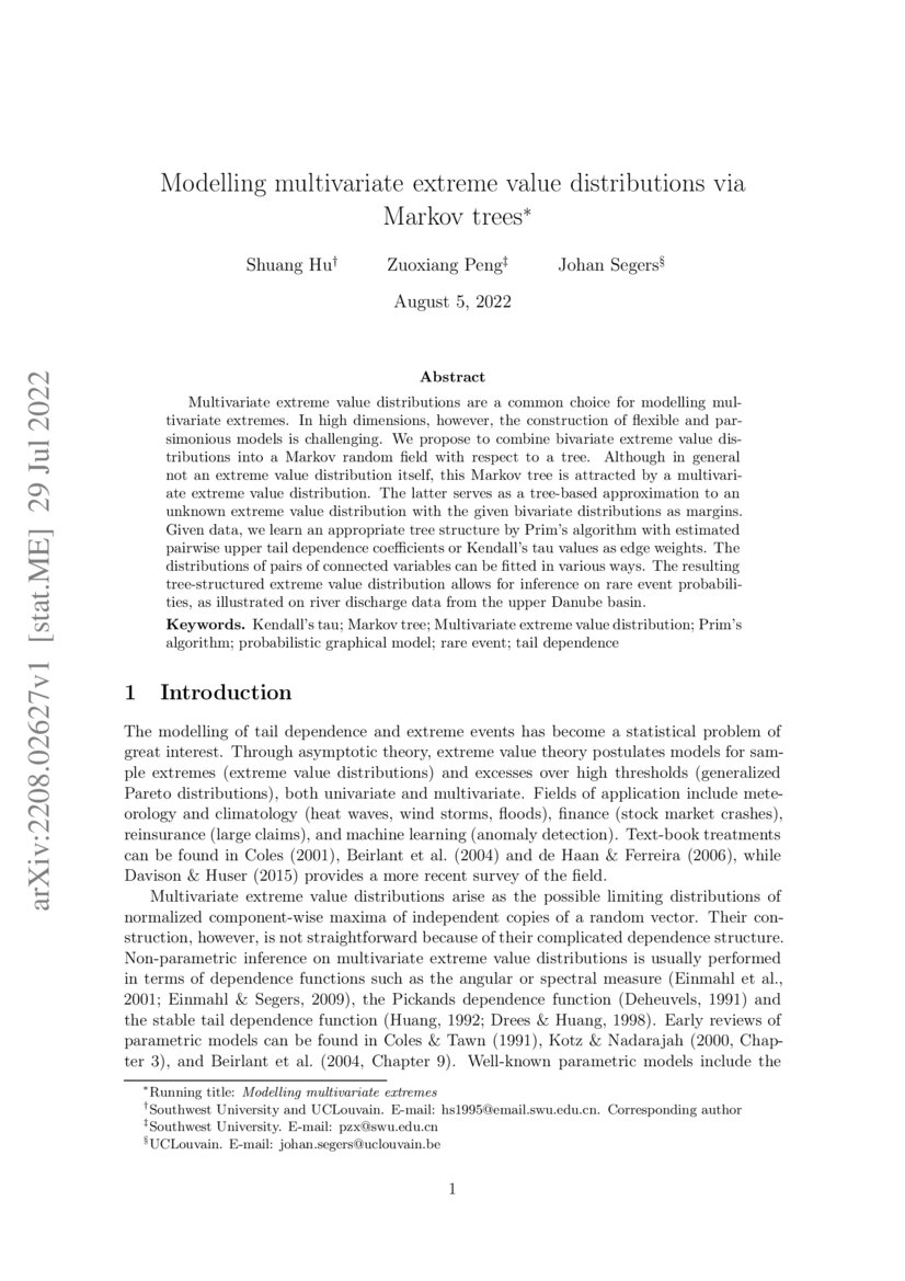 Modelling multivariate extreme value distributions via Markov trees ... Modelling multivariate extreme value distributions via Markov trees ...