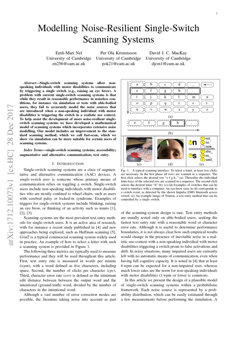 Modelling Noise-Resilient Single-Switch Scanning Systems | DeepAI