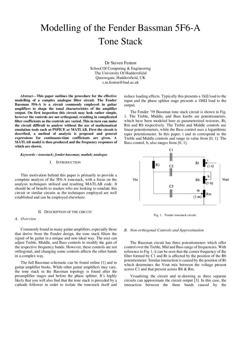 Modelling of the Fender Bassman 5F6-A Tone Stack | DeepAI
