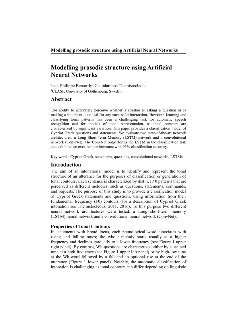 Modelling Prosodic Structure Using Artificial Neural Networks Deepai