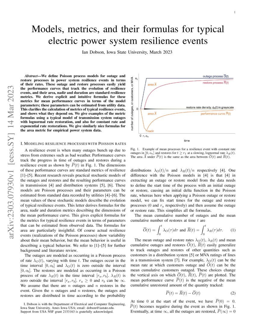 Models, metrics, and their formulas for typical electric power system ...