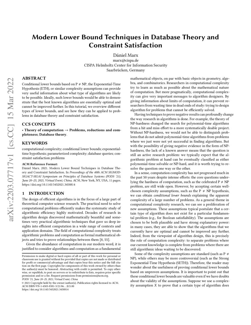 Modern Lower Bound Techniques in Database Theory and Constraint Satisfaction | DeepAI