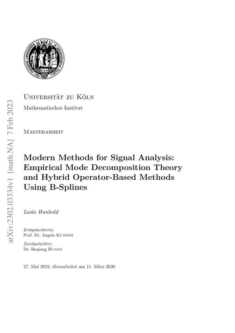 Modern Methods For Signal Analysis Empirical Mode Decomposition Theory