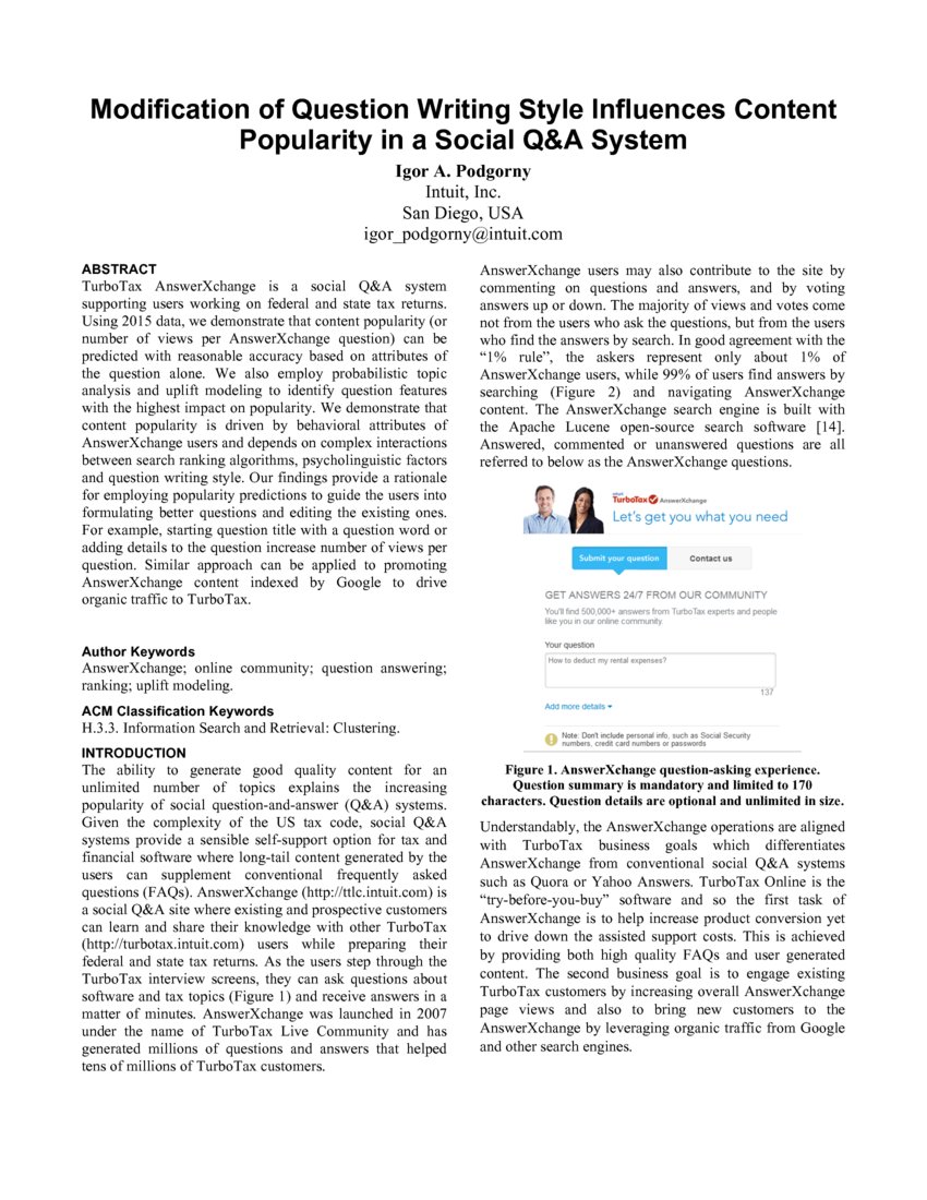 Modification of Question Writing Style Influences Content Popularity in ...