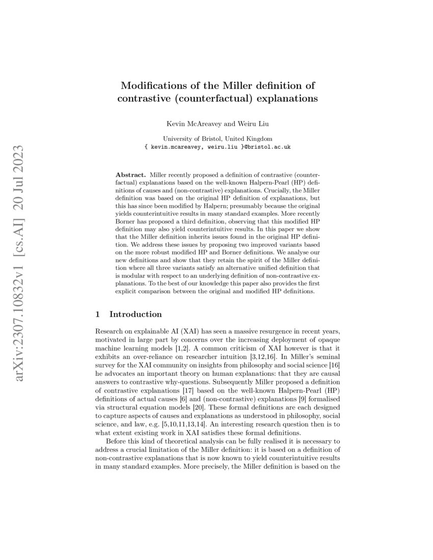 Modifications of the Miller definition of contrastive (counterfactual ...