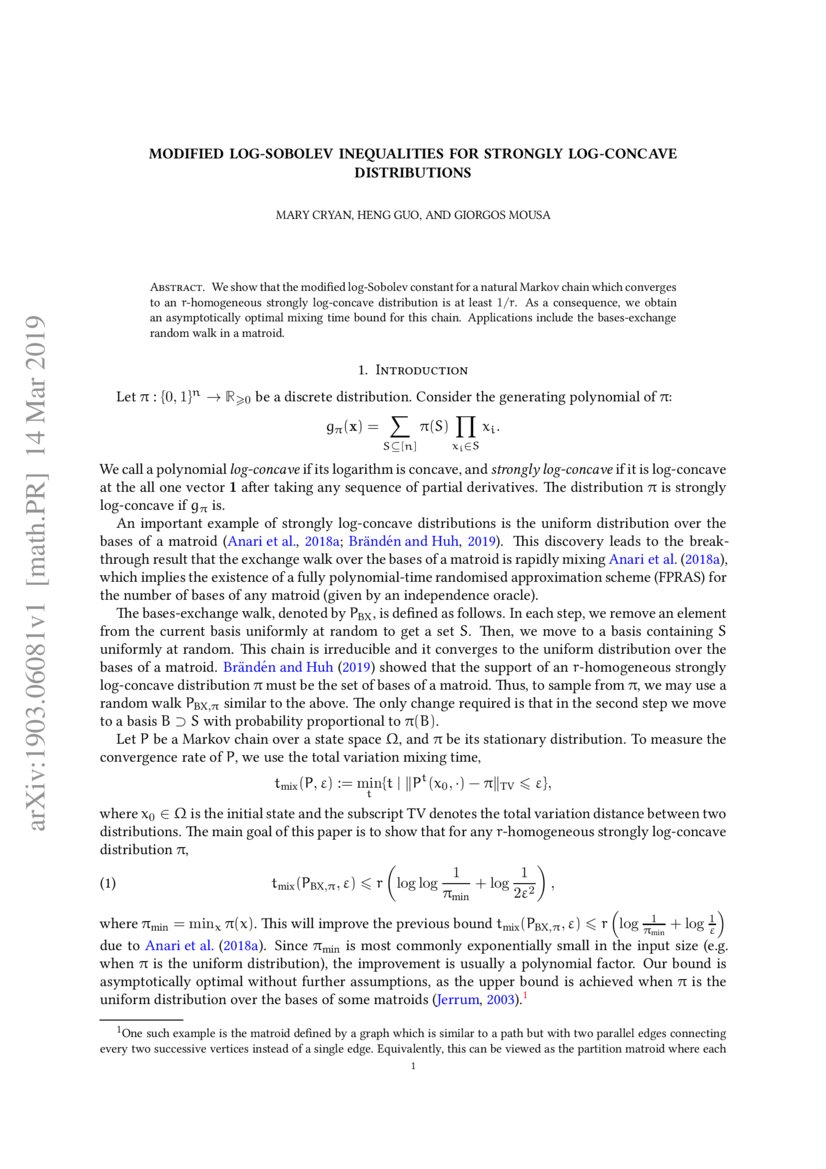 Modified log-Sobolev inequalities for strongly log-concave distributions | DeepAI