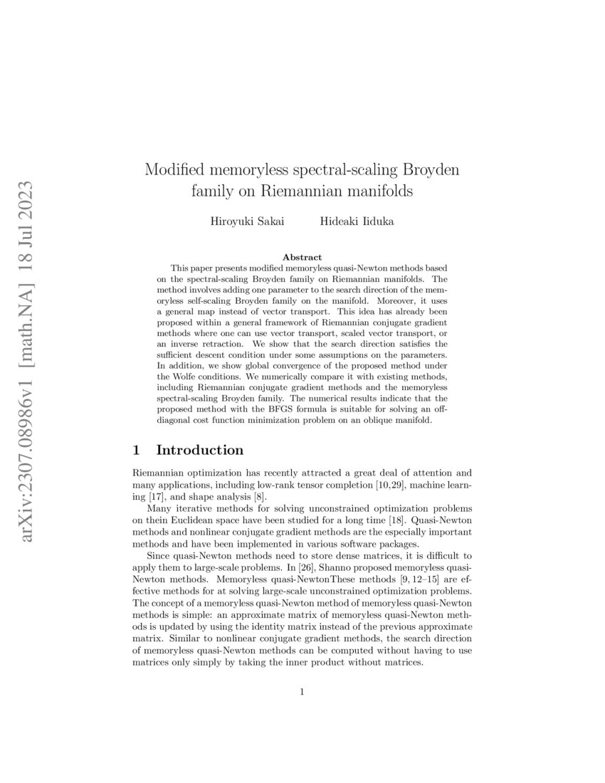 Modified memoryless spectral-scaling Broyden family on Riemannian ...