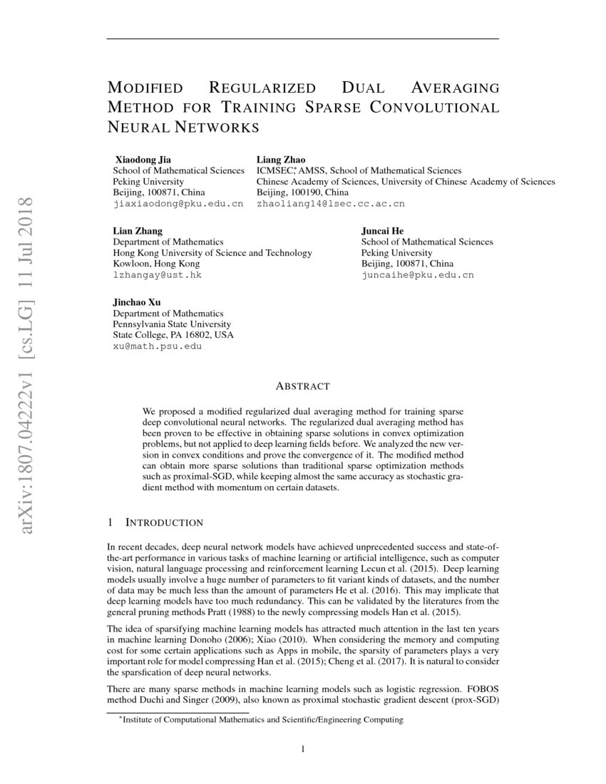 Modified Regularized Dual Averaging Method For Training Sparse Convolutional Neural Networks