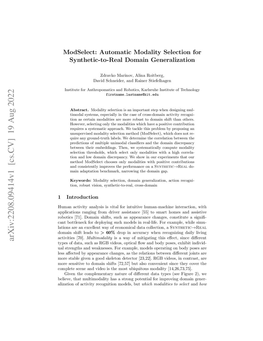 Modselect Automatic Modality Selection For Synthetic To Real Domain