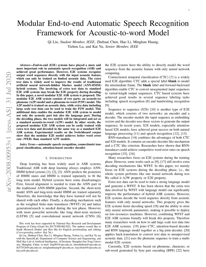 Modular End To End Automatic Speech Recognition Framework For Acoustic