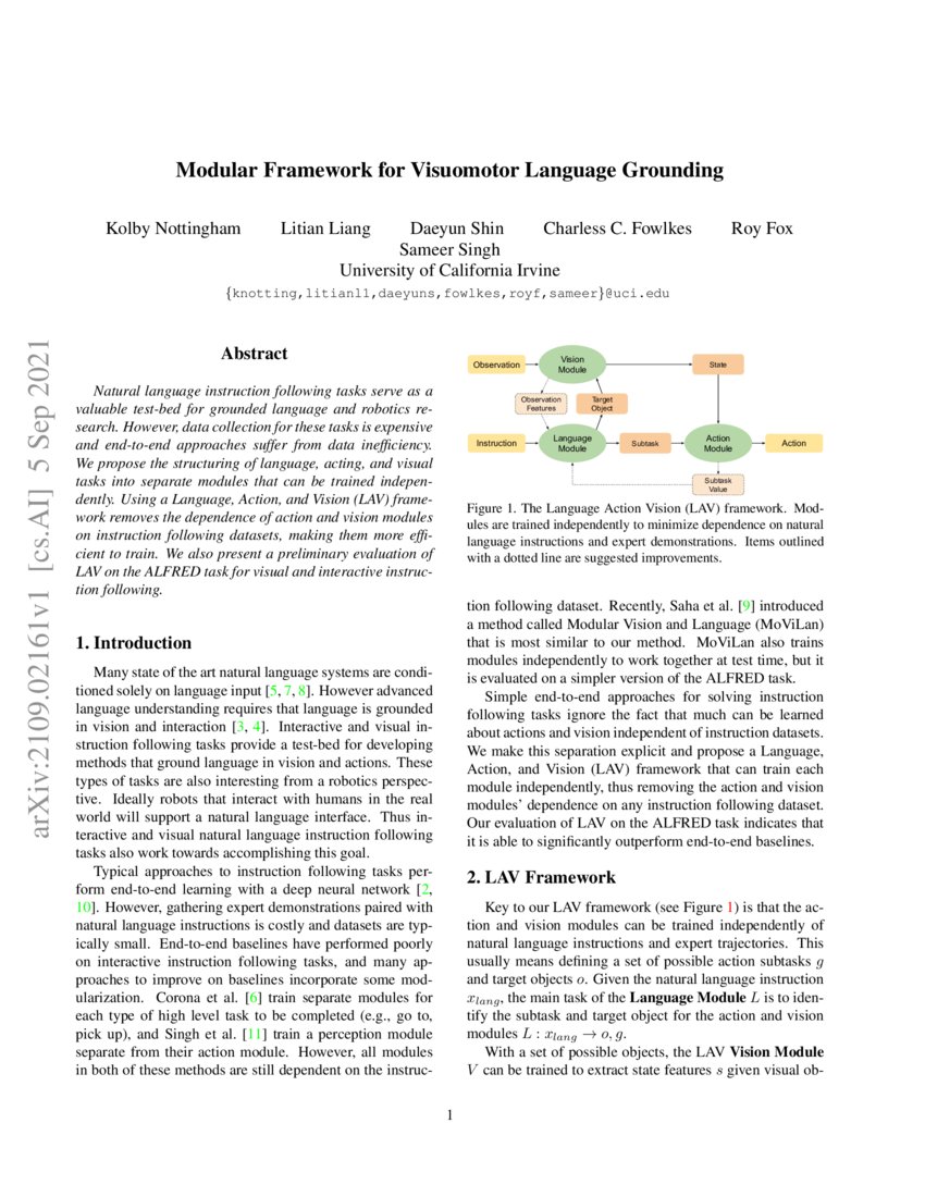 Modular Framework for Visuomotor Language Grounding | DeepAI