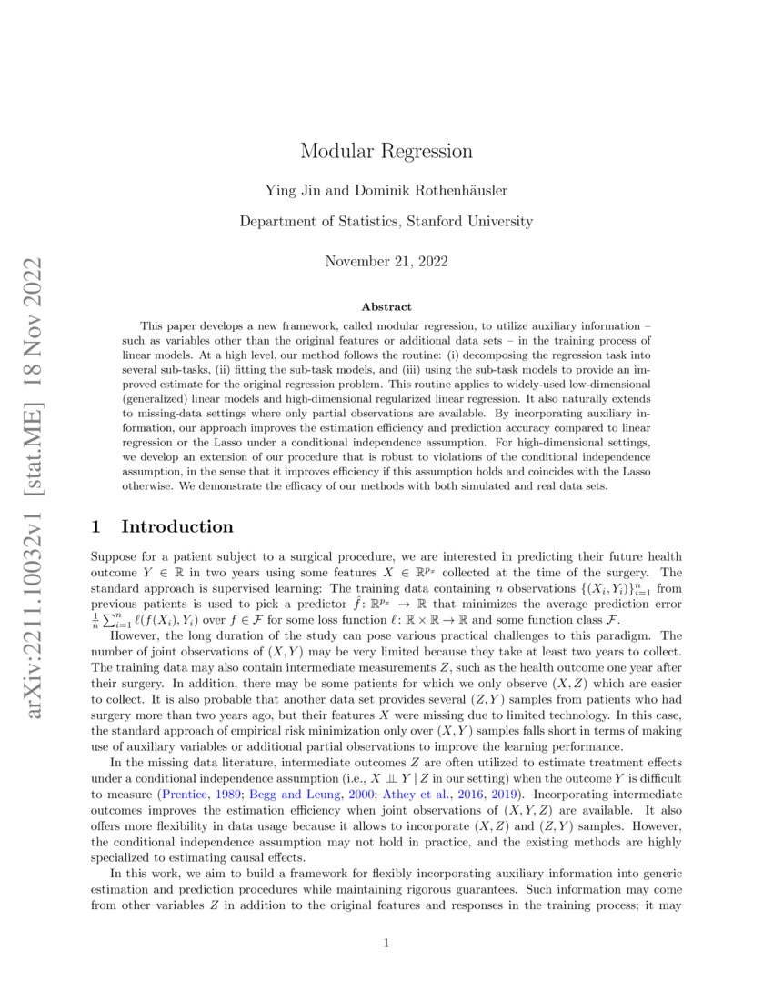 Modular regression | DeepAI