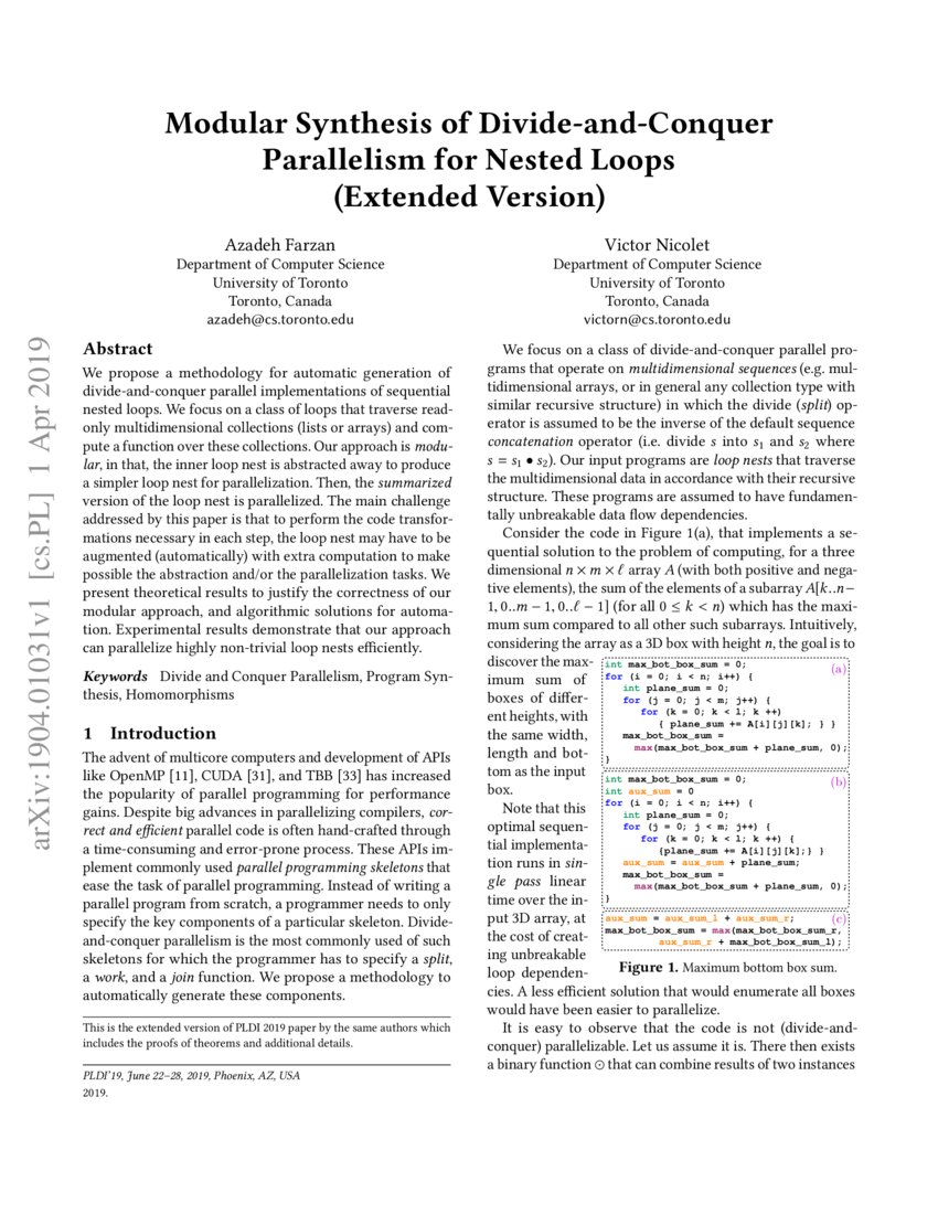 Modular Synthesis Of Divide And Conquer Parallelism For Nested Loops Extended Version Deepai