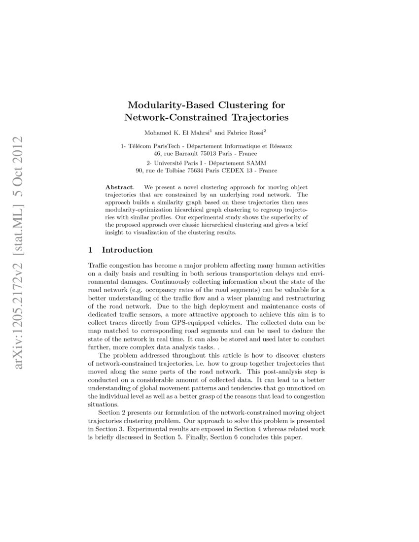 Modularity Based Clustering For Network Constrained Trajectories Deepai