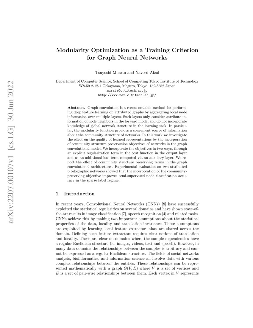 Modularity Optimization As A Training Criterion For Graph Neural Networks Deepai