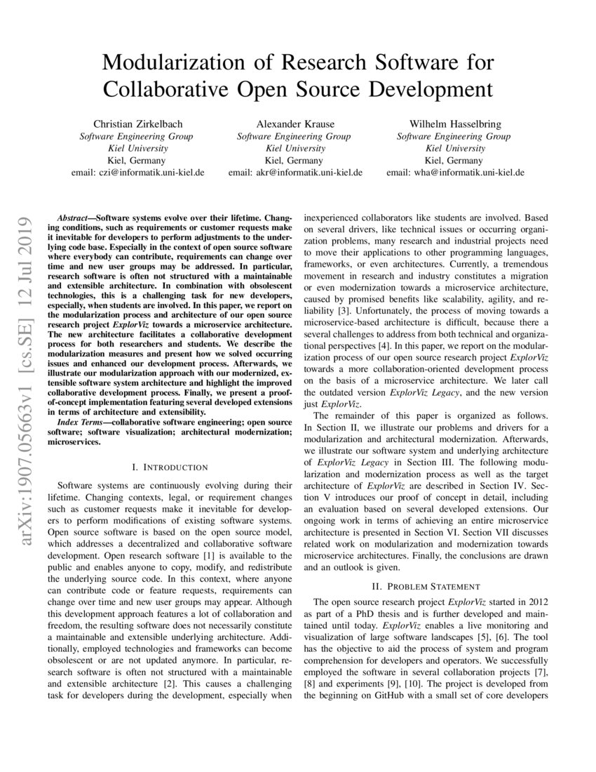 Modularization Of Research Software For Collaborative Open Source Development Deepai