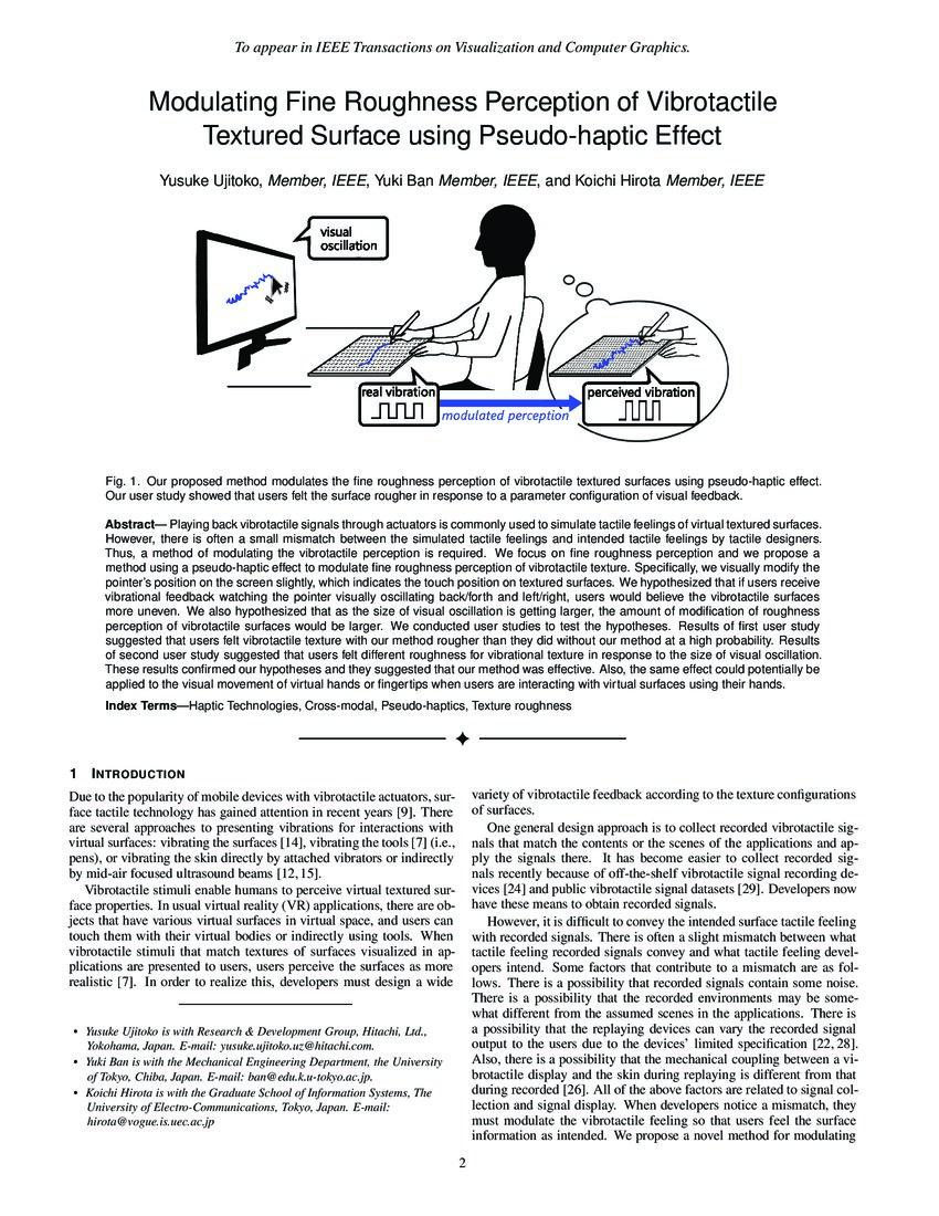Modulating Fine Roughness Perception Of Vibrotactile Textured Surface Using Pseudo Haptic Effect