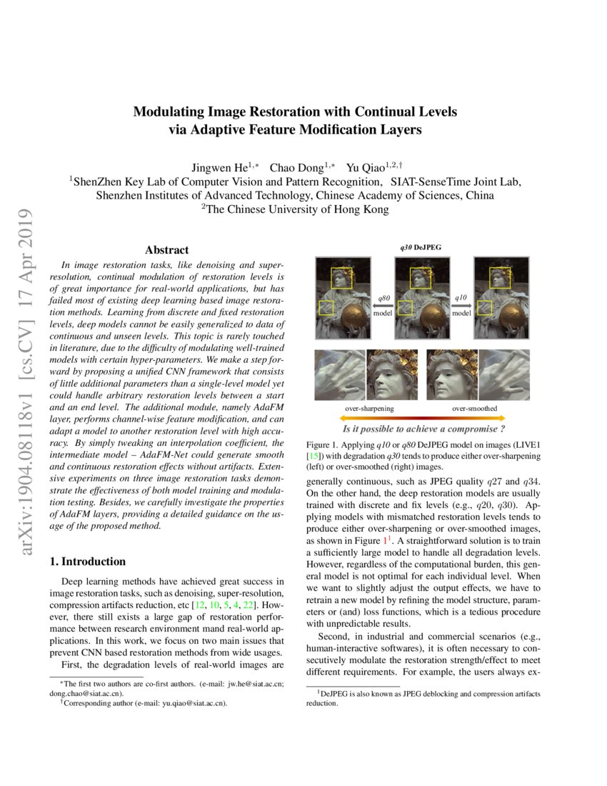 Modulating Image Restoration with Continual Levels via Adaptive Feature Modification Layers | DeepAI