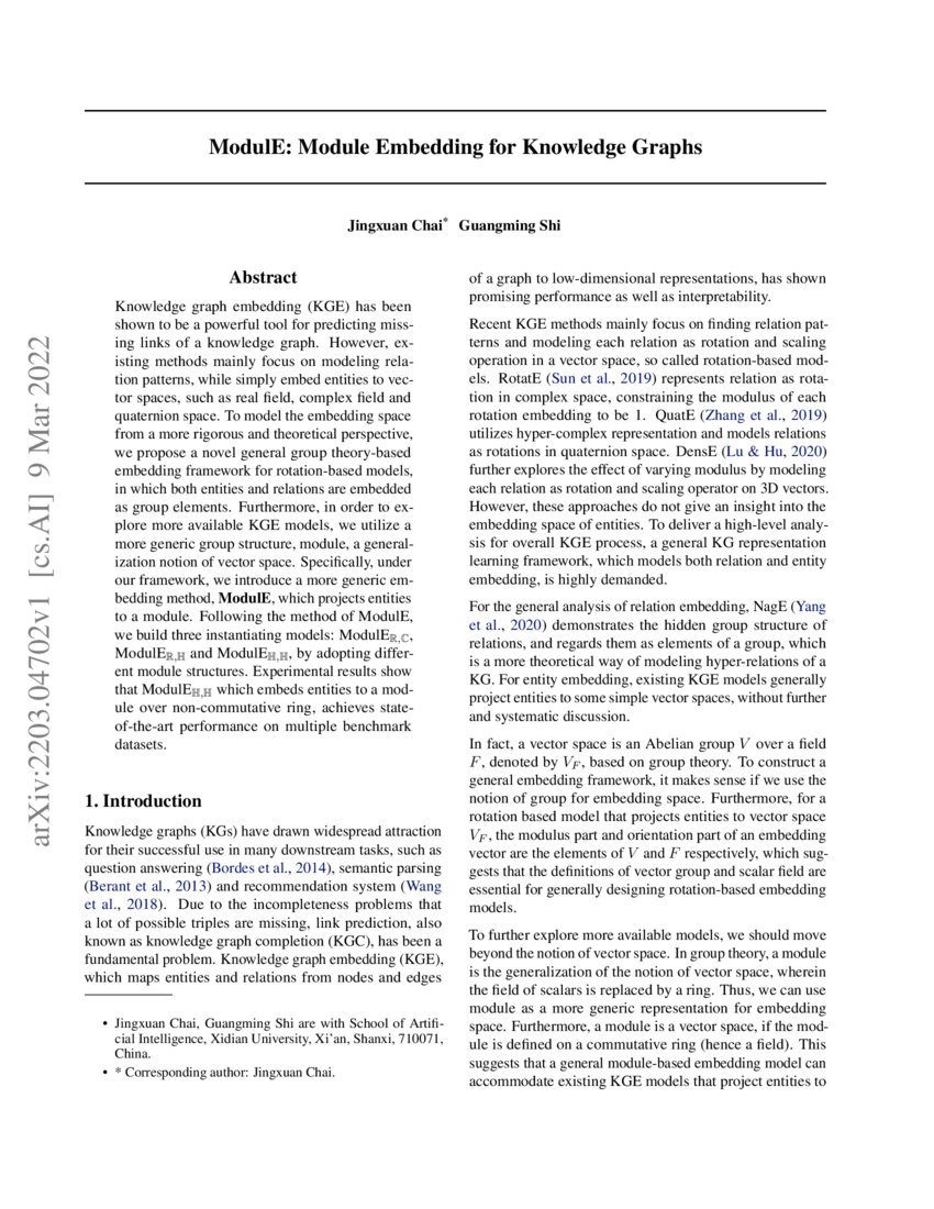 ModulE: Module Embedding for Knowledge Graphs | DeepAI