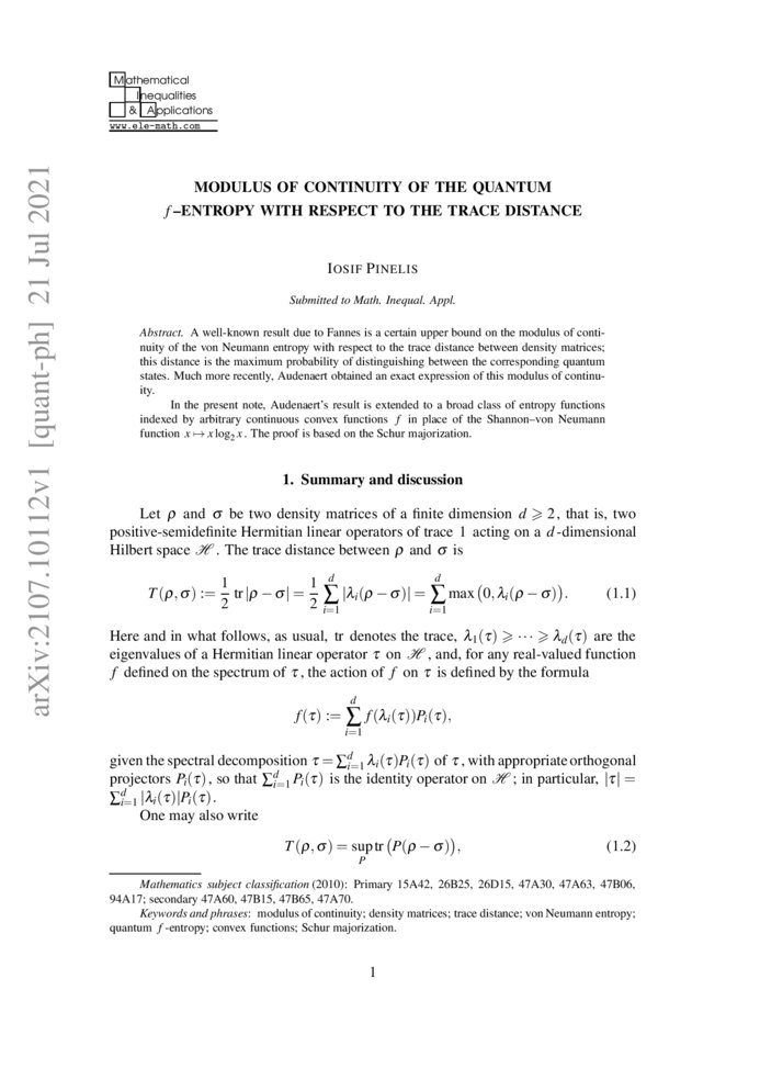 Modulus of continuity of the quantum f-entropy with respect to the ...