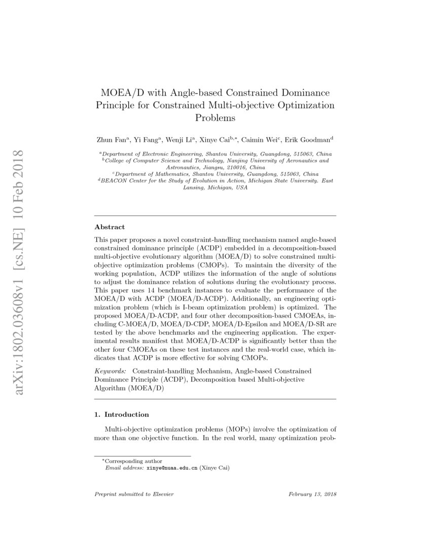 MOEA/D with Angle-based Constrained Dominance Principle for Constrained Multi-objective ...