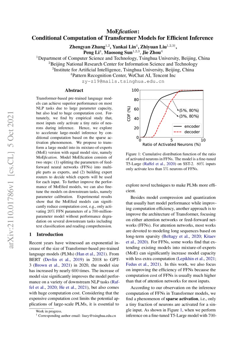 Moefication Conditional Computation Of Transformer Models For 8362