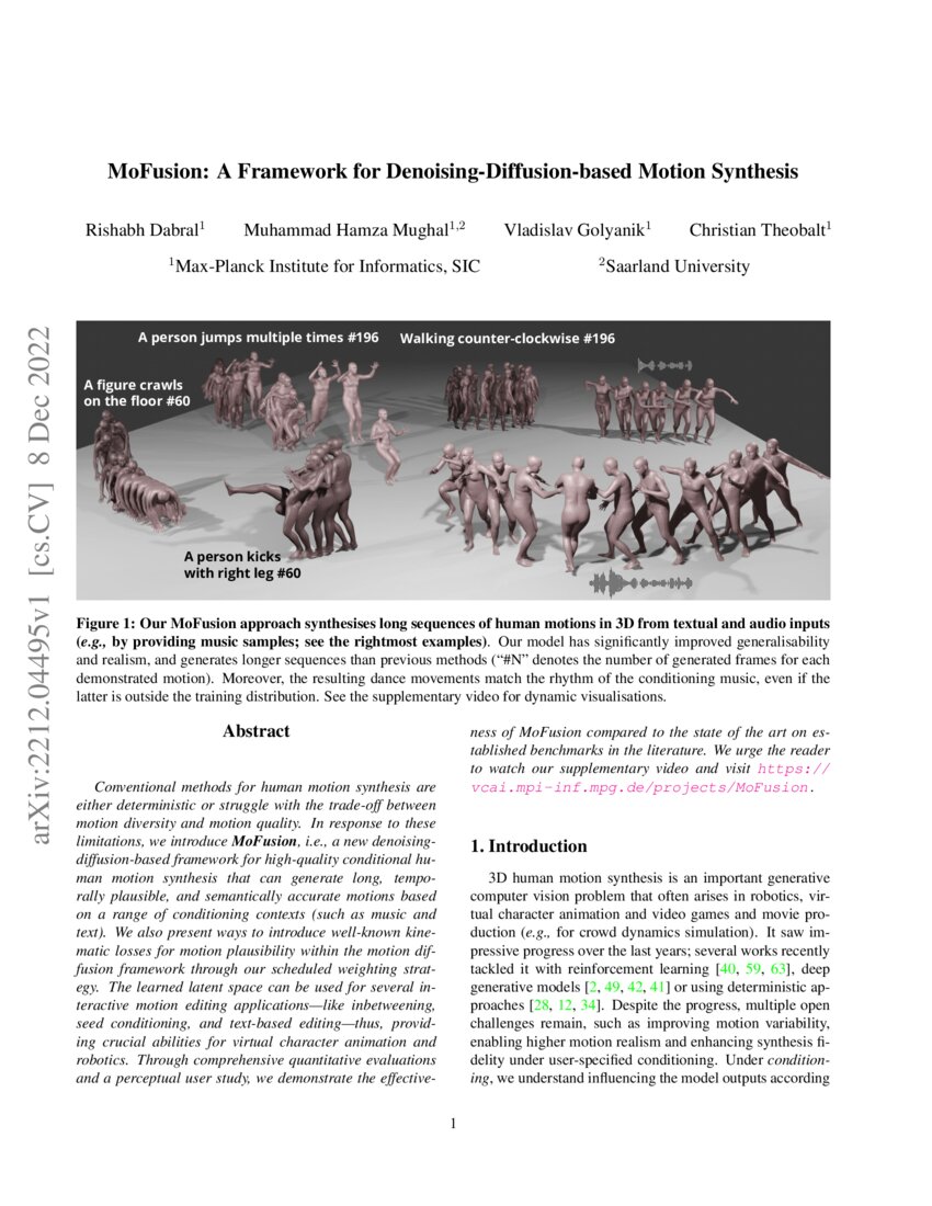 MoFusion: A Framework for Denoising-Diffusion-based Motion Synthesis ...