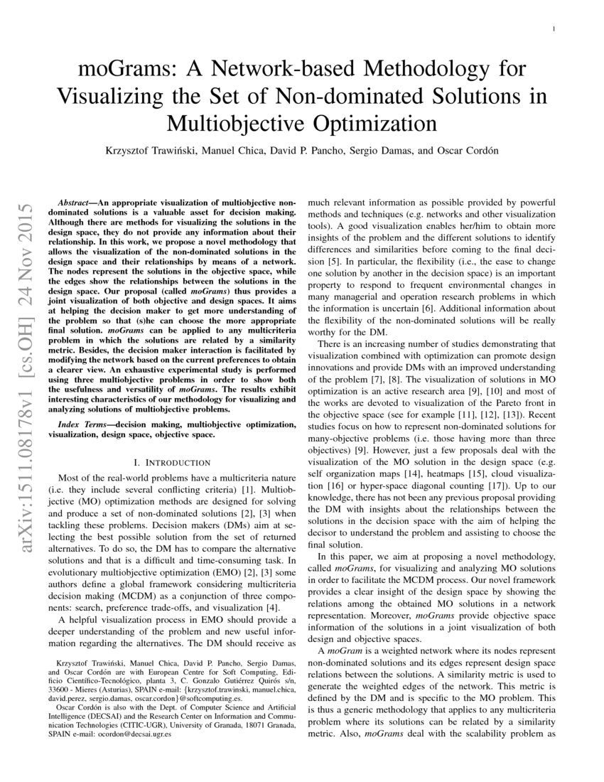 Mograms A Network Based Methodology For Visualizing The Set Of Non Dominated Solutions In