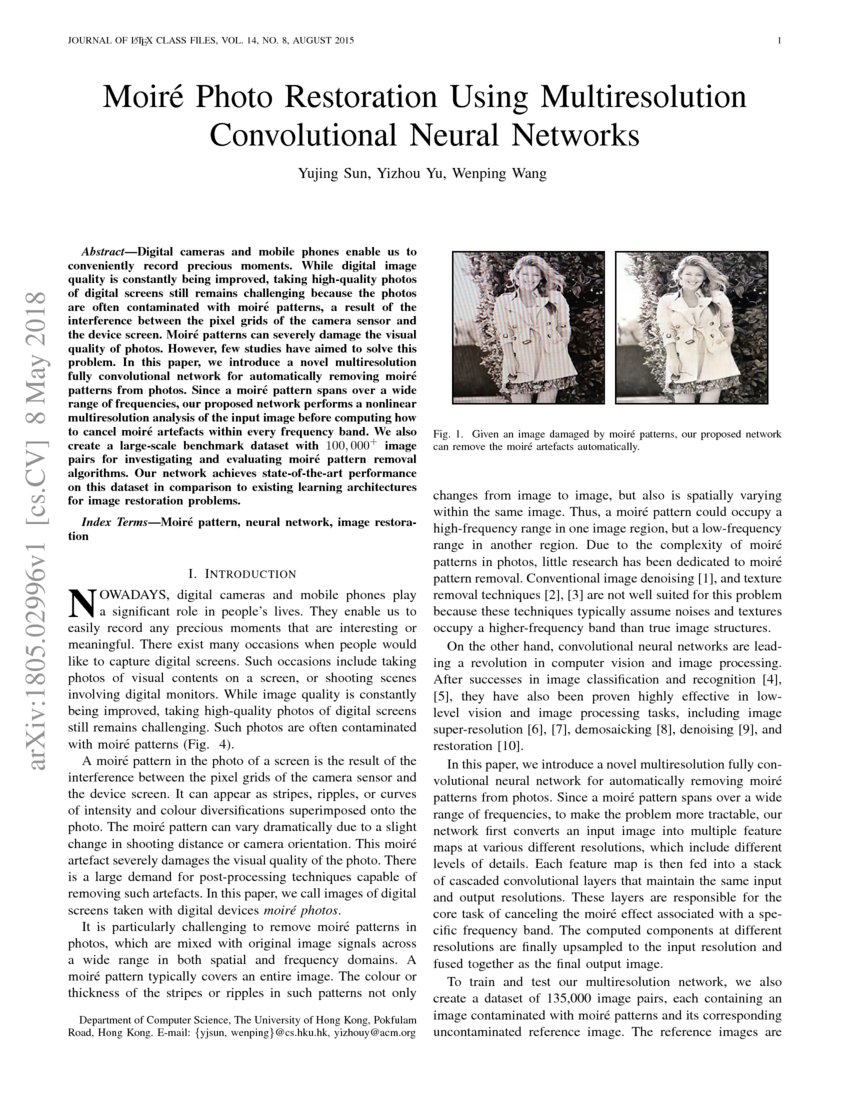 Moiré Photo Restoration Using Multiresolution Convolutional Neural ...
