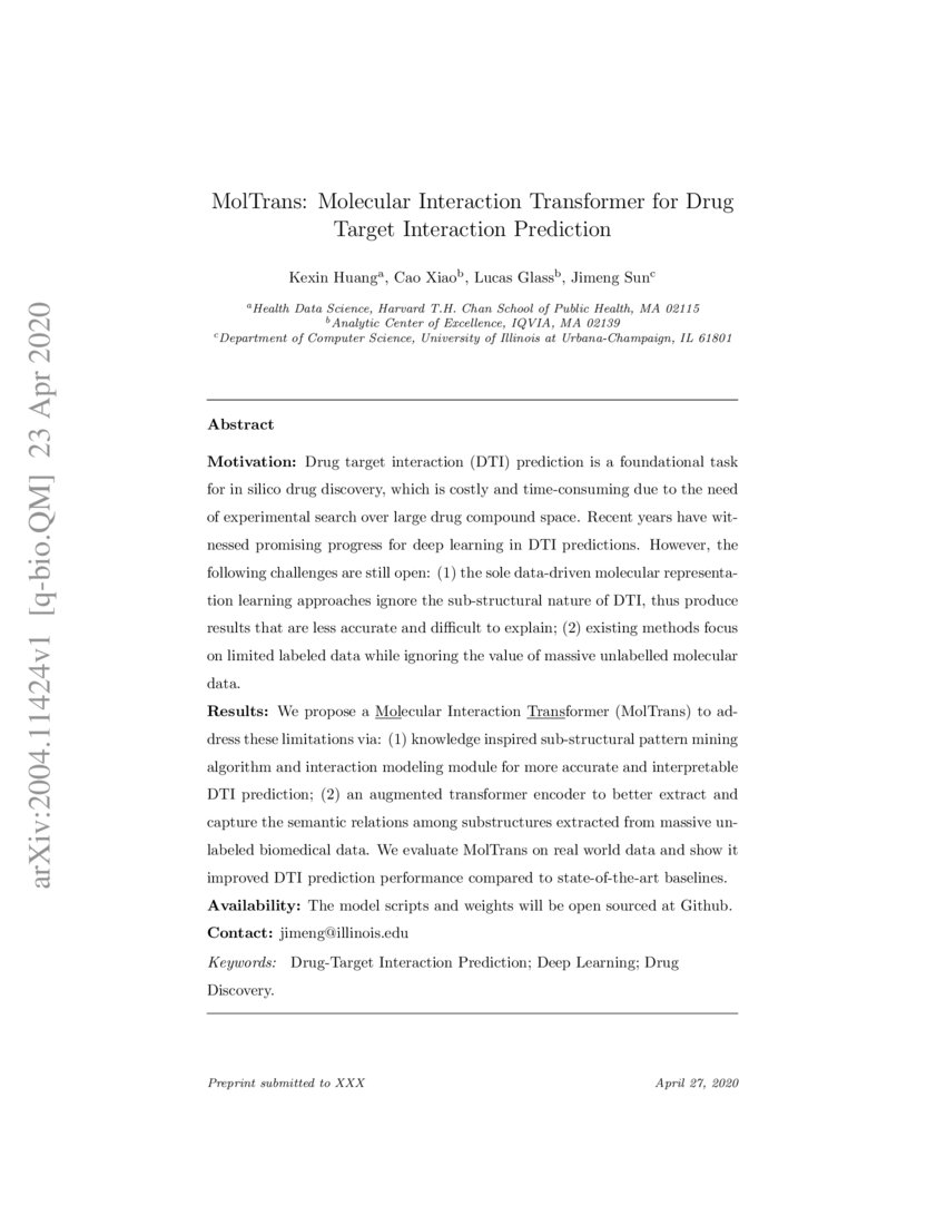 Moltrans Molecular Interaction Transformer For Drug Target Interaction Prediction Deepai