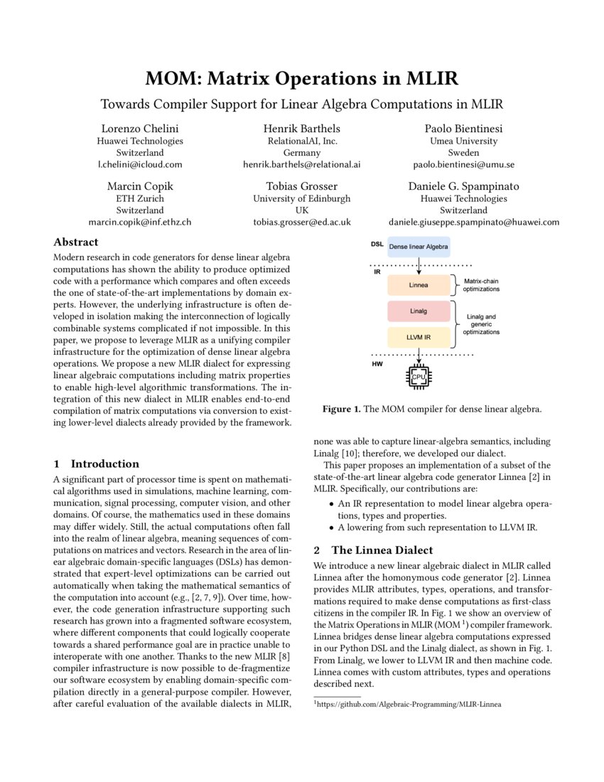 MOM: Matrix Operations in MLIR | DeepAI