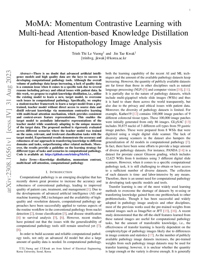 MoMA: Momentum Contrastive Learning with Multi-head Attention-based Knowledge Distillation for ...