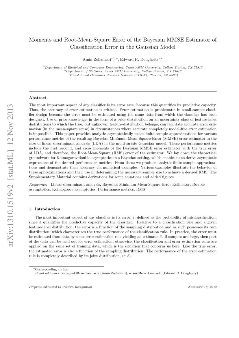 Moments And Root Mean Square Error Of The Bayesian Mmse Estimator Of