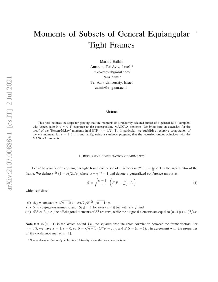 Moments of Subsets of General Equiangular Tight Frames | DeepAI
