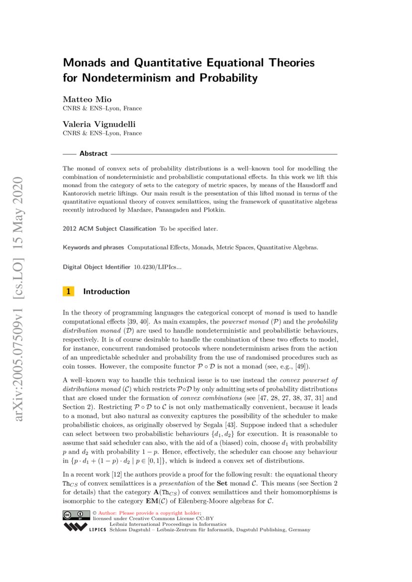 Monads and Quantitative Equational Theories for Nondeterminism and ...