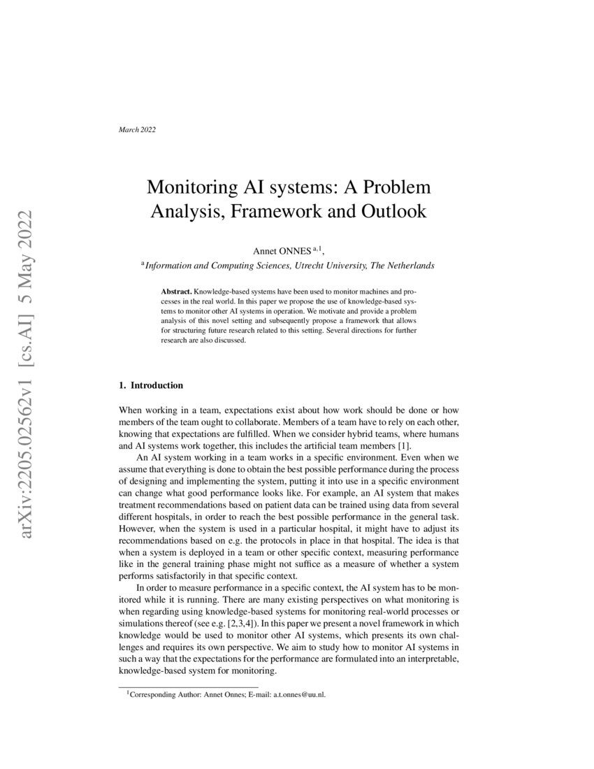 Monitoring AI systems: A Problem Analysis, Framework and Outlook | DeepAI