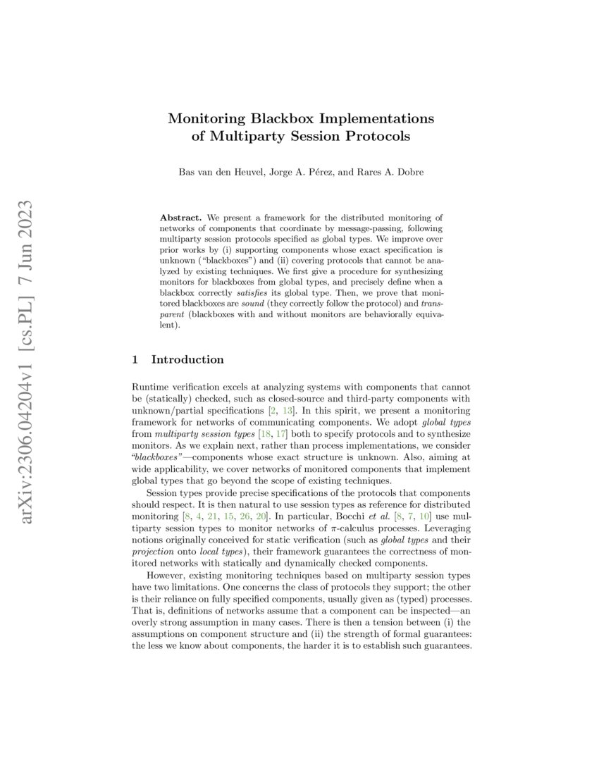Monitoring Blackbox Implementations of Multiparty Session Protocols | DeepAI