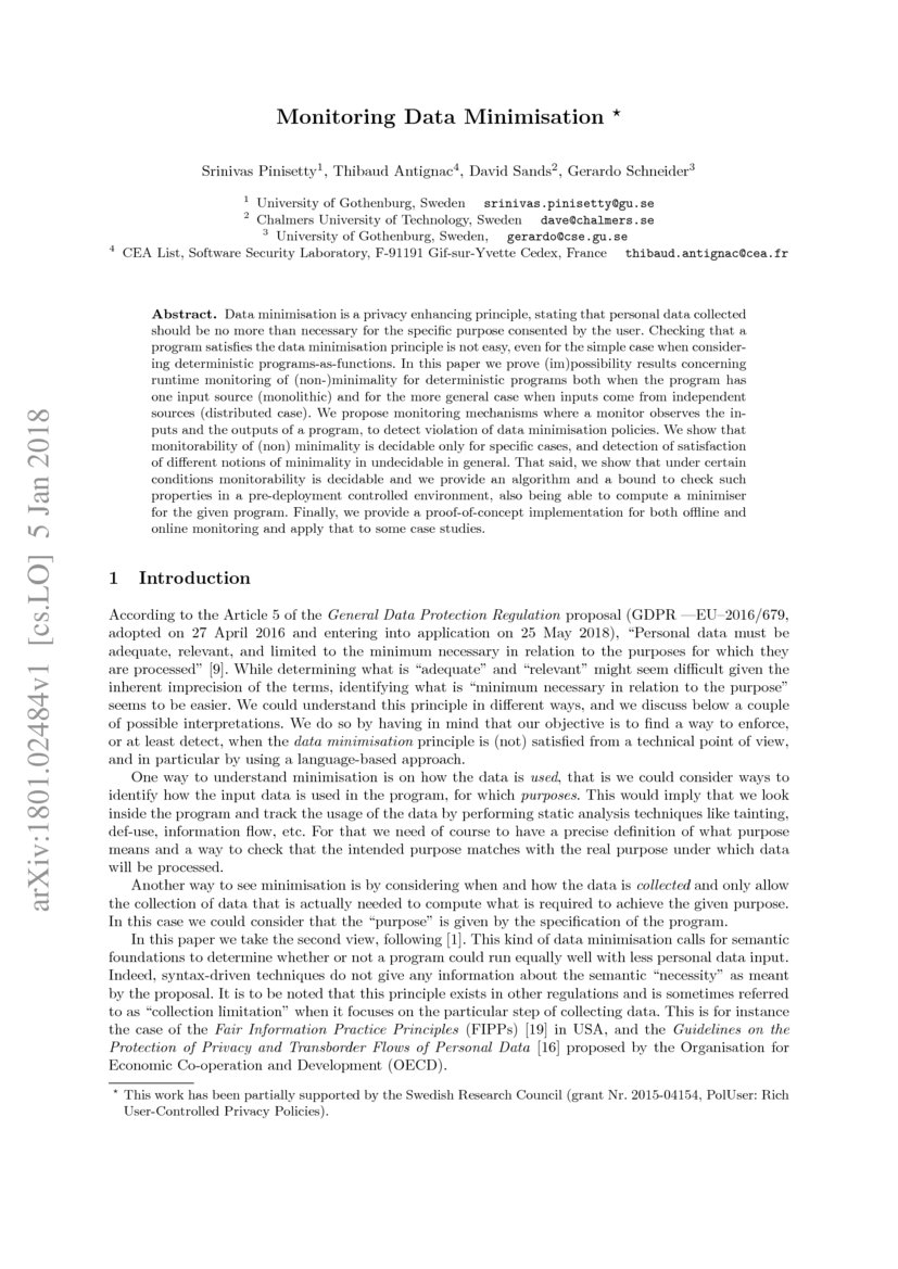 Monitoring Data Minimisation | DeepAI